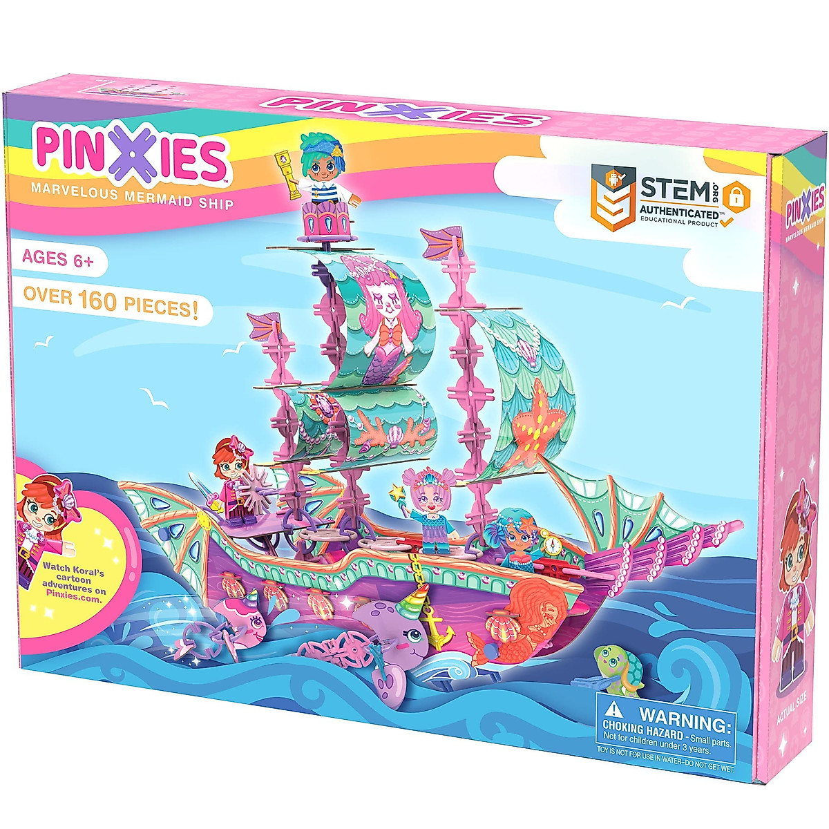 PINXIES Marvelous Mermaid Ship | Build-Your-Own Magical Boat Play Set, Kids 3D Puzzle Toy - STEM Girl Toys Ages 6-7 and Up