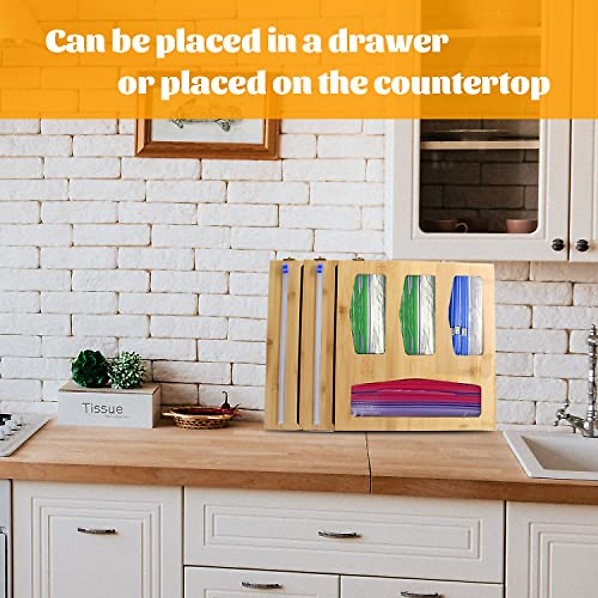 shuang qing Ziplock Bag Storage Organizer, Bamboo Food Bags Container for Kitchen Drawer Compatible Compatible With Ziploc, Solimo, Glad, Hefty For Gallon, Quart, Sandwich