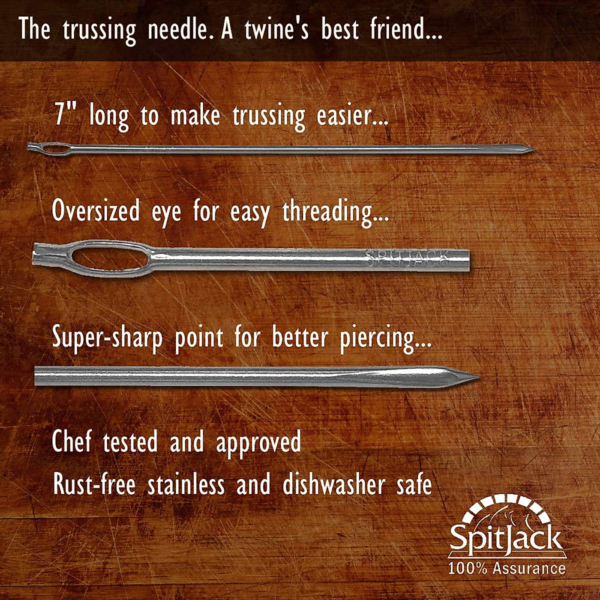 SpitJack Meat Trussing Needle and Butchers Cooking Twine Kit for Sewing Up Whole Hog, Pig, and Roasting Chicken and Turkey. 7 Inch Stainless Steel Needle and 185 Feet of Cotton Kitchen String.