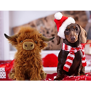 Abawaka 9.8inch Highland Cow Stuffed Animal Realistic Cow Plush Cattle Simulation Highland Cuddly Plushie Doll Farm Home Decor(Brown)