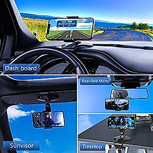 360 Degree Rotation Dashboard Cell Phone Holder for Car Clip Mount Stand Suitable for 4 to 7 inch Smartphones (Black)