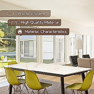 VVSmriti Sintered Stone Dining Table, Metal Legs, a Contemporary Dining Table with Rounded Corner Design - Ideal for Home, Office, and Dining Room - 55x27.5x29.3 Inches, White