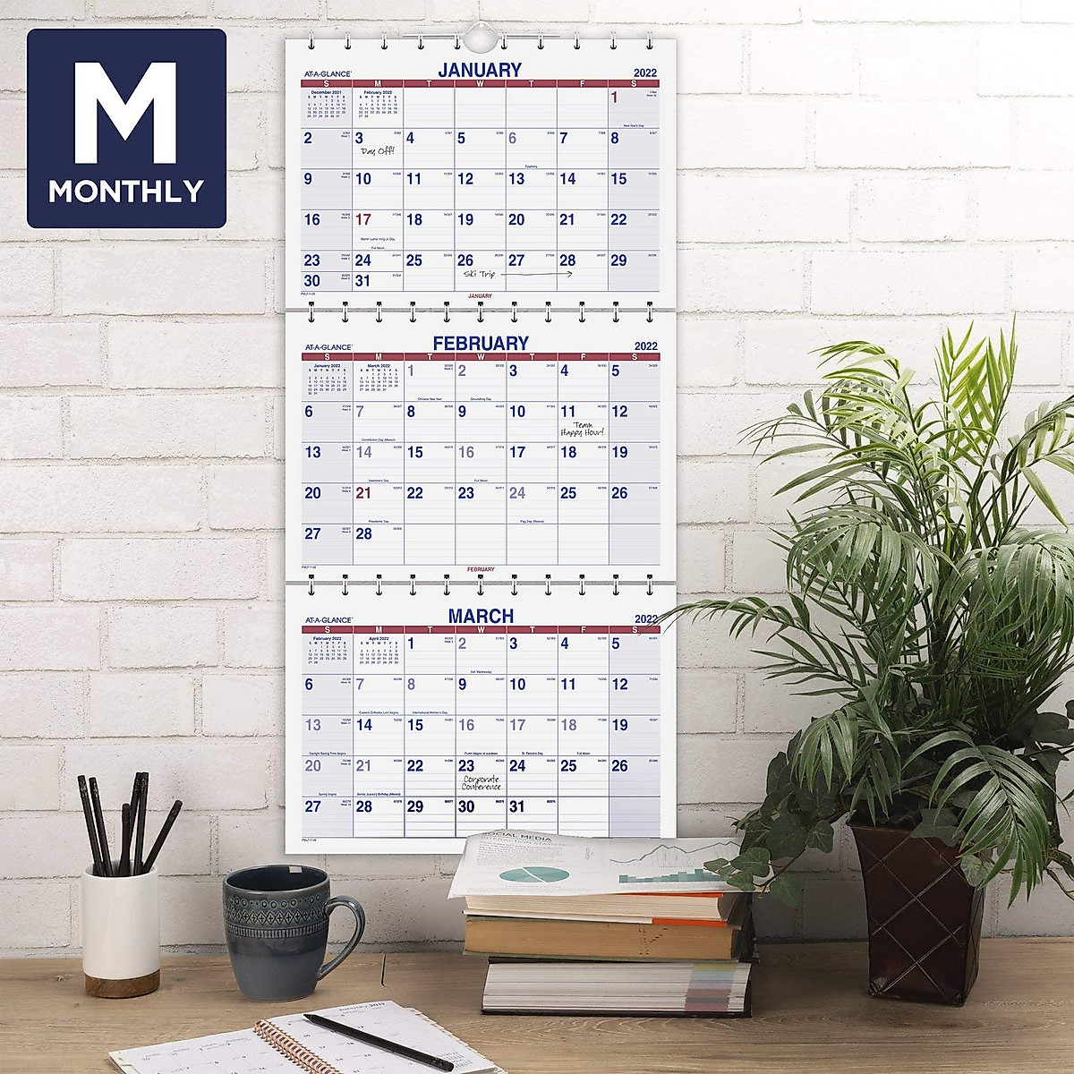2022 Wall Calendar by AT-A-GLANCE, 12" x 27", Large, Move-A-Page, Three-Month (PMLF1128)