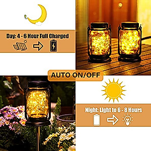 Yeuago 4 Pack Solar Garden Lantern Outdoor Backyard Decor Hanging Mason Jar Solar Lights with 30 Led Lights Retro Design Waterproof Garden Decor for Garden