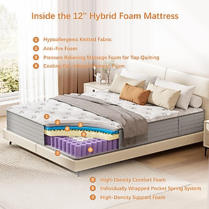 Twin Mattress 12 inch, Hybrid Memory Foam Mattress with Pocket Springs, Twin Size Mattress, Colchones Twin, Mattress in a Box, Medium Firm, Pressure Relief, Upgraded Support, CertiPUR-US, 39"*75"*12"