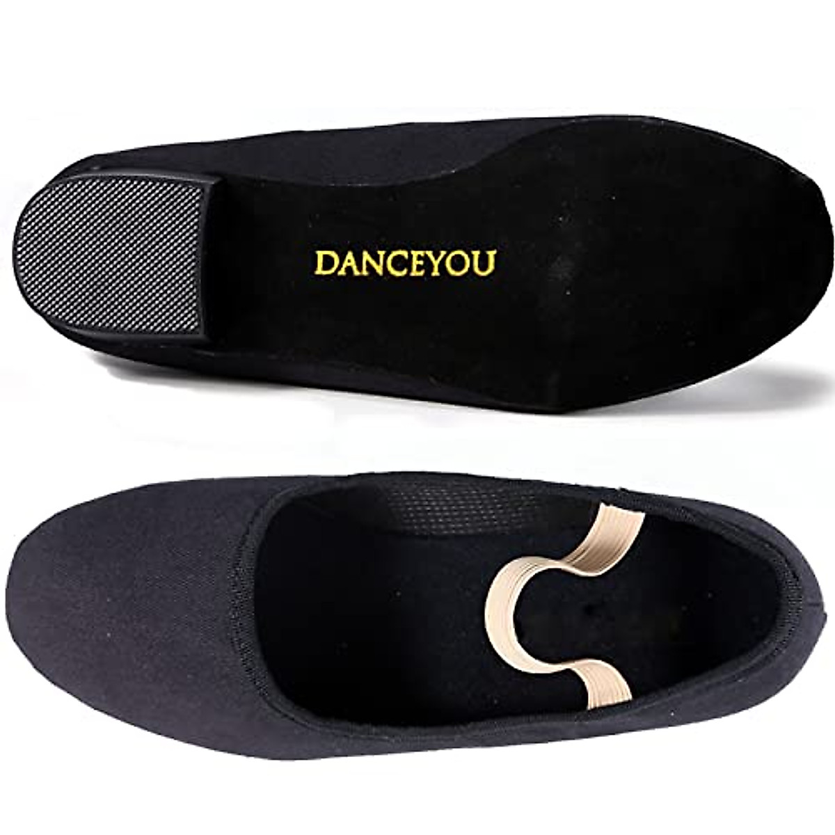 DANCEYOU Black Canvas Character Dance Shoes with Elastic Strap for Big Kid,3.5 M