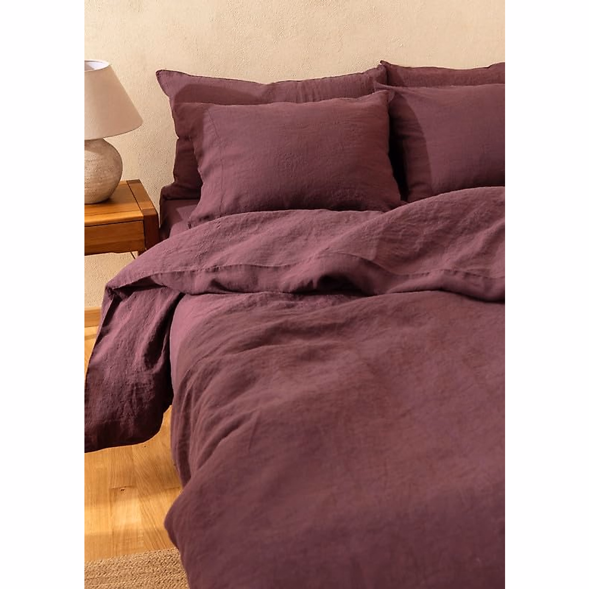 The Tangerine Store 3-Piece Linen Cotton Mix Duvet Cover Set (88x90 in) - Berry Queen Duvet Cover Set with Standard Shams - Pre-Washed, Handmade - Home Decor