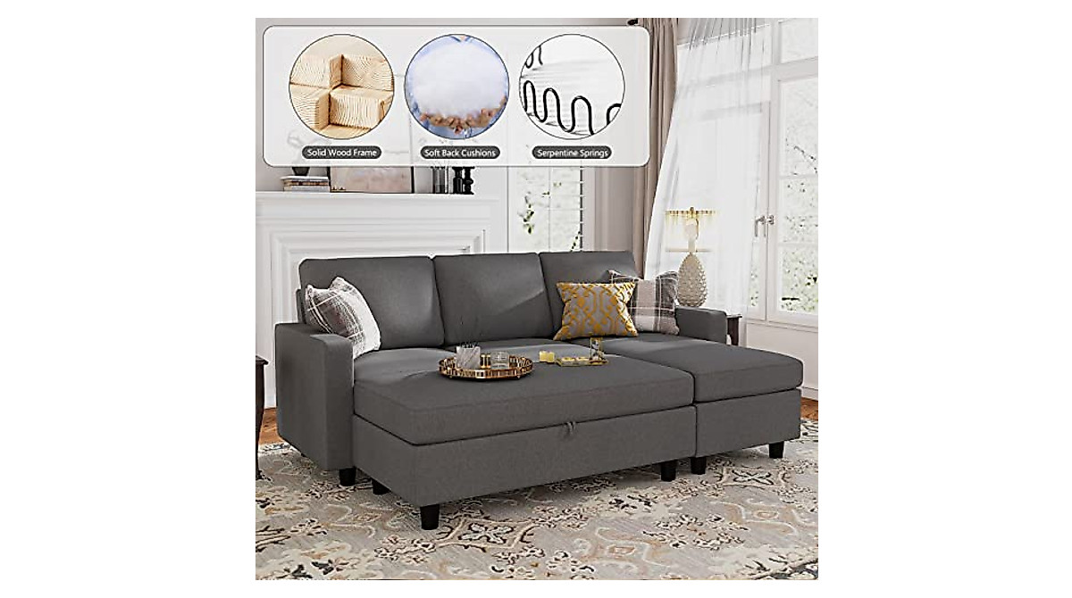 HONBAY Reversible Sectional Couch - Compact L-Shaped Sofa with Storage