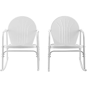 Crosley Furniture CO1013-WH Griffith Retro Metal Outdoor Rocking Chairs, White Gloss