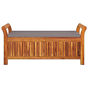vidaXL Solid Acacia Wood Patio Storage Bench with Cushion - Comfortable Seating - Durable & Robust - Brown Gray - Stylish Garden Furniture