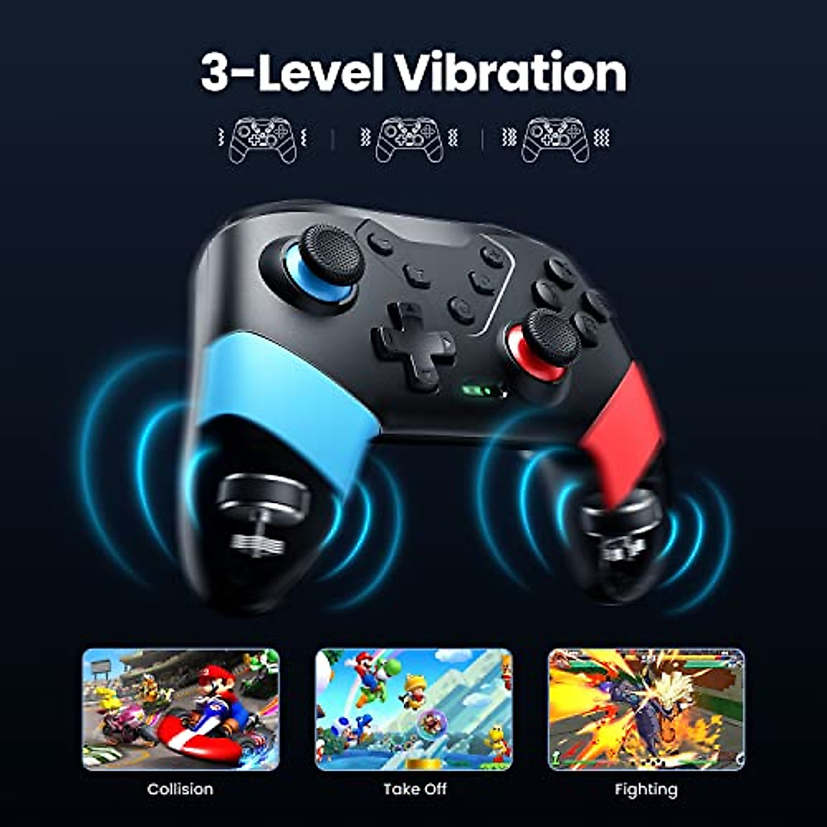 VOYEE Switch Controllers Compatible with Switch/Lite/OLED, Switch Pro Controller with Programming Motion Control Vibration, Updated Wireless Switch Controller with Wake-up Turbo Screenshot (Red and Blue)