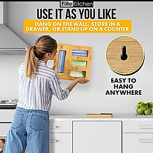 Elite Kitchen Premium High Quality 100% Real Bamboo Sandwich Bag Storage Organizer, Compatible With Gallon , Quart , Snack , & Sandwich Food Storage Bags, Holds Over 230 Plastic Baggies (EK0002)