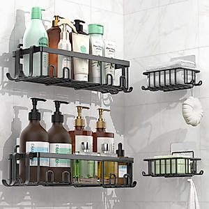 Nadfaessis Shower Caddy,4-Pack Adhesive Shower Organizer,No Drilling Shower Shelves for Inside Shower, Large Capacity Rustroof Stainless Steel Shower Racks for Bathroom,Toilet,Kitchen and Dorm(Black)