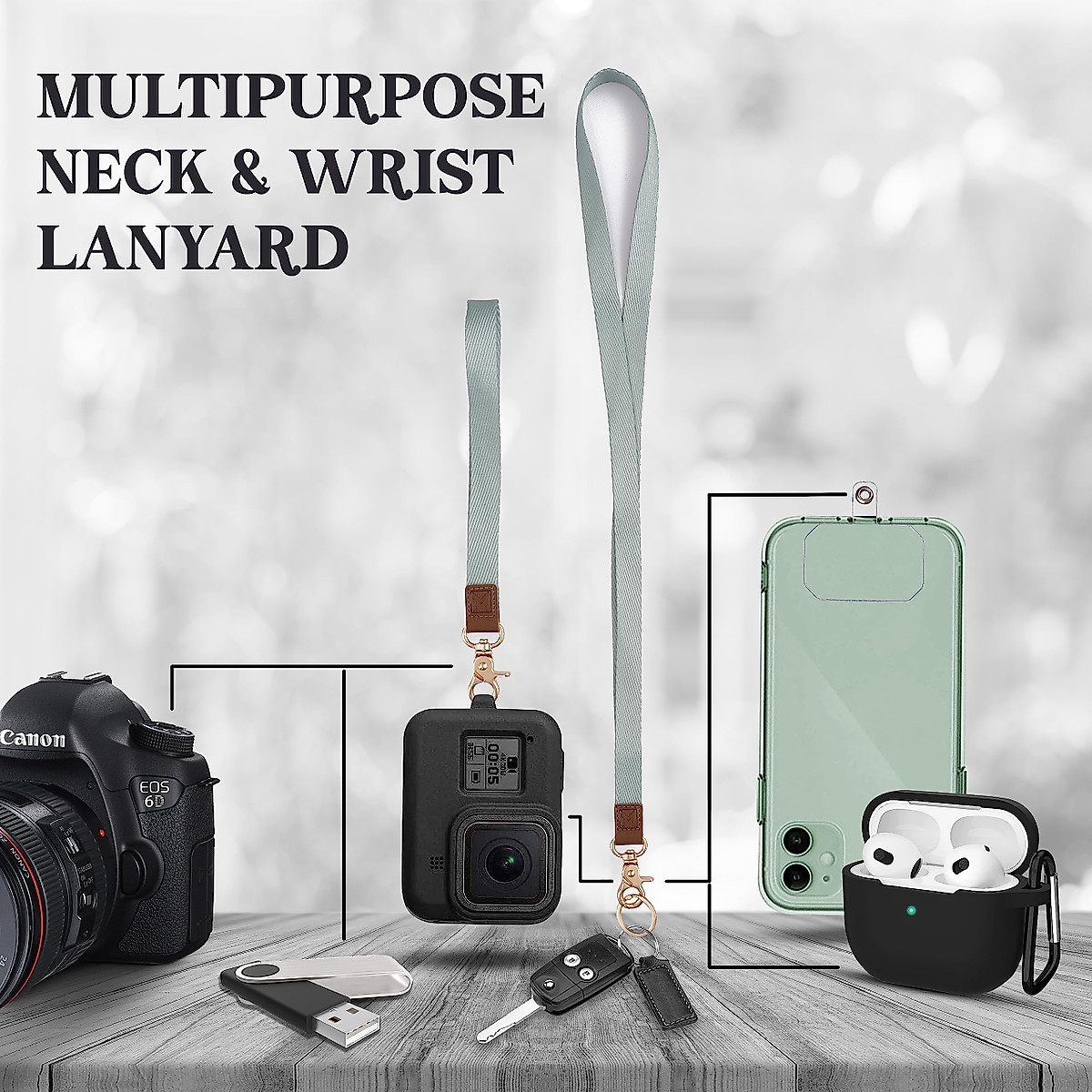 MONDO DESIGNS 2-in-1 ID Badge Holder & Lanyard Wallet - Multi-Use Womens Small Wallet with Removable Wristlet & Neck Lanyard, Clear Window, 5 Card Slots, Phone Holder, Ring Keychain - Green