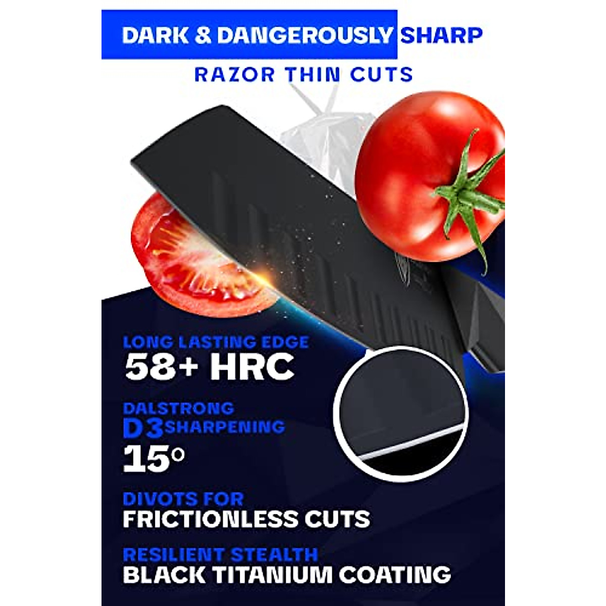 Dalstrong Shadow Black Series Black Titanium Nitride Coated High Carbon 7CR17MOV-X Vacuum Treated Steel Santoku Kitchen Knife, 7 Inches, Sheath Included