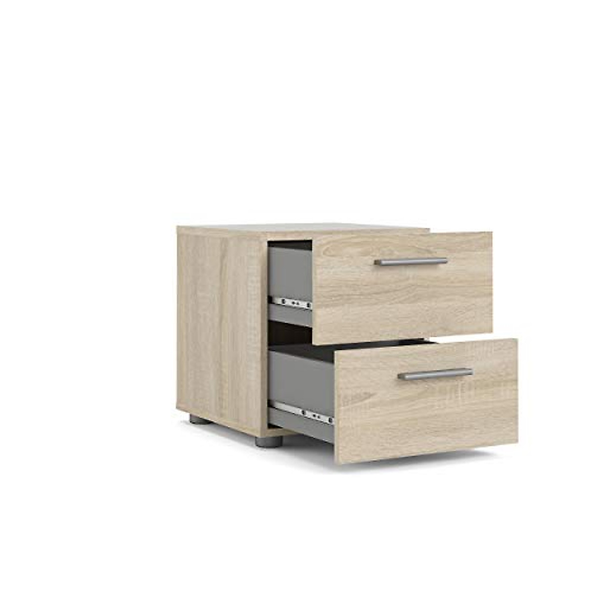 Tvilum, 2 Drawer Nightstand for Bedroom, Modern Silver Drawer Handles, Contemporary, Oak