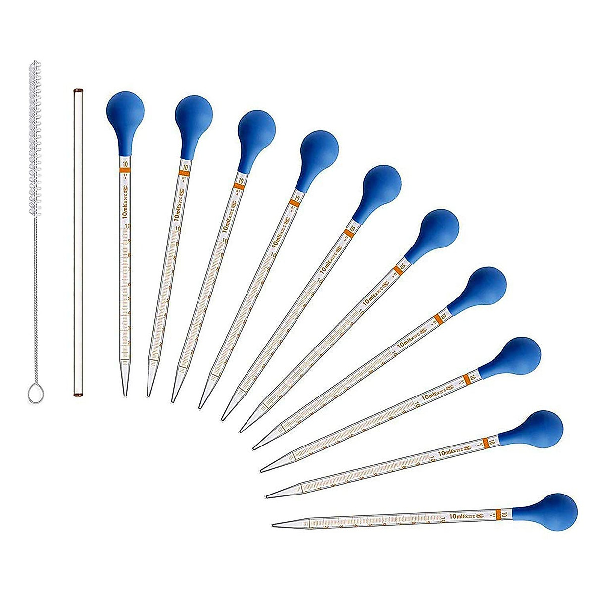 10pcs 10ml Glass Graduated Droppers Lab Pipettes Dropper Liquid Pipette with 10 Rubber Caps