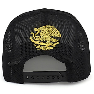 Trendy Apparel Shop City of Mexico Eagle Embroidered Flatbill Trucker Mesh Cap - JALISCO BLACK