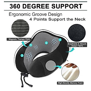 urnexttour Travel Pillow and Blanket Set Neck Pillow Airplane Memory Foam for Traveling Compact with Bag Black