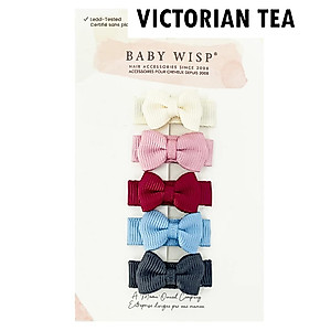 Baby Wisp 5 Tiny Tuxedo Bow Grosgrain Hair Clips Baby Girls Toddlers - Victorian Tea Gift Set