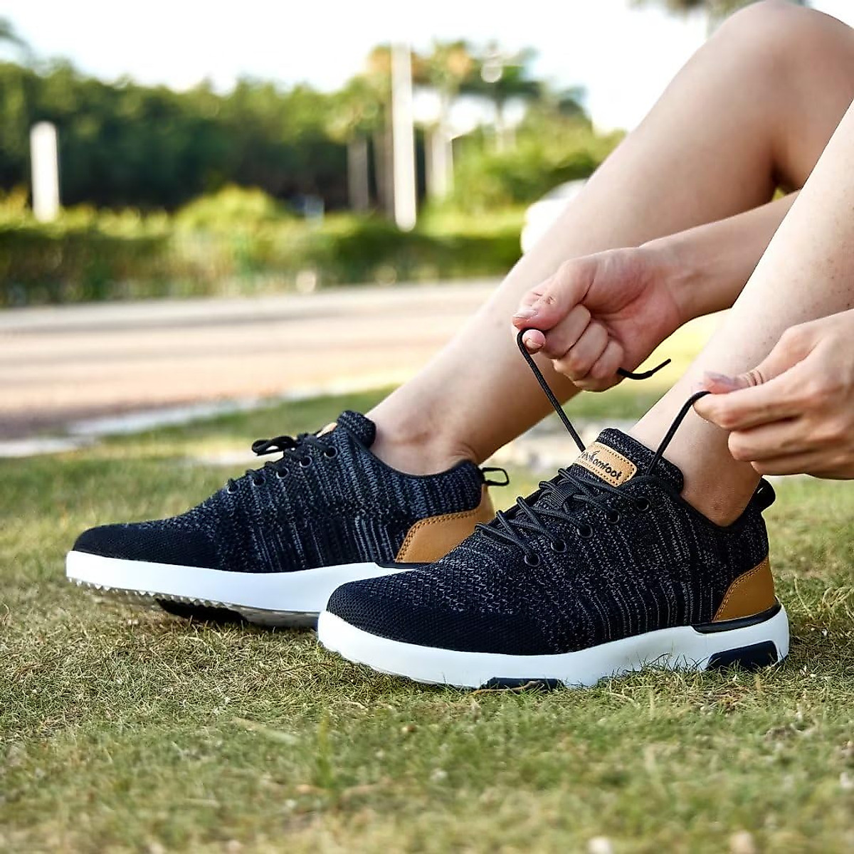 OrthoComfoot Womens Orthotic Walking Shoes for Flat Feet, Comfortable Supportive Sneakers for Plantar Fasciitis, Comfy Mesh Fabric Shoes Adjustable Black Grey Size 5