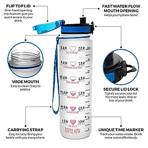 64HYDRO Nurse Water Bottle 32oz, Nurse Weeks Gifts, Nurse Appreciation Gifts, Nurse Water Bottle with Times to Drink, Motivational Water Bottle, Water Tracker Bottle, Water Bottle with Time Marker
