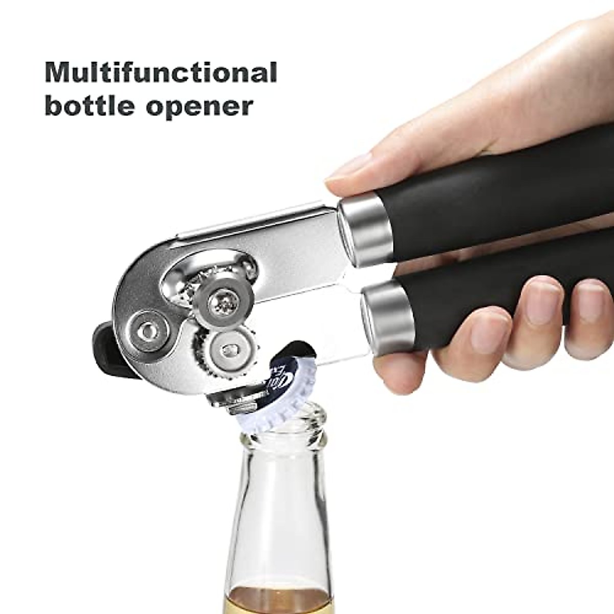 Can Opener Manual, UHIYEE Handheld Can Openers with Magnet, Hand Can Opener with Soft-Handle Grips, Sharp Blade for Smooth Edge, Oversize Effort-Saving Knob