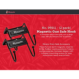 Hornady Magnetic Safe Hooks 95911, 2 Pack - Two-Pronged Hook with Non-Scratch Coating and Heavy Duty Magnets Rated for 35 Pounds Securely Organize Your Gear, Gun Case, Binoculars, Range Bags, & More
