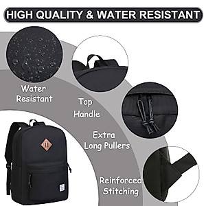 Lightweight Backpack for School, Kabanmate Large Capacity Water Resistant Classic Bookbags Casual College Daypack for Men Women Teen Girls Boys, Black