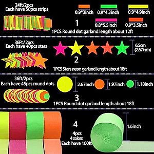 Neon party Supplies Neon Streamers Paper Glow Party Garland Hanging Decorations UV Neon Glow Balloons for Birthday, Christmas, Wedding, Black Light Party Supplies