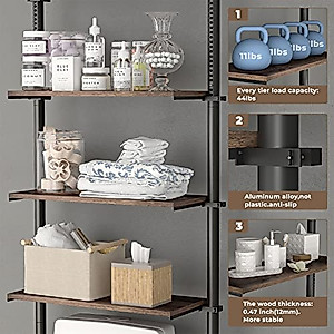 innotic Over The Toilet Storage, 4-Tier Adjustable Wooden Bathroom Organizer Shelves, 99 to 118 Inch Tall, Load Capacity 44 lb per Tier, Space Saver, Anti-Slip, Easy to Assemble, Vintage Brown