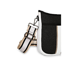 Haute Shore - Jeri Bravo Crossbody Tote, Black Denim W/Rosegold & White Stripe