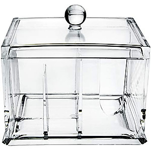 Kryllic Cotton Pad Organizer - Qtip Holder - Cotton Pad Holder - Acrylic Qtip Holder Cotton Organizer - Qtip Dispenser with Lid, Bathroom Storage - Qtip Container