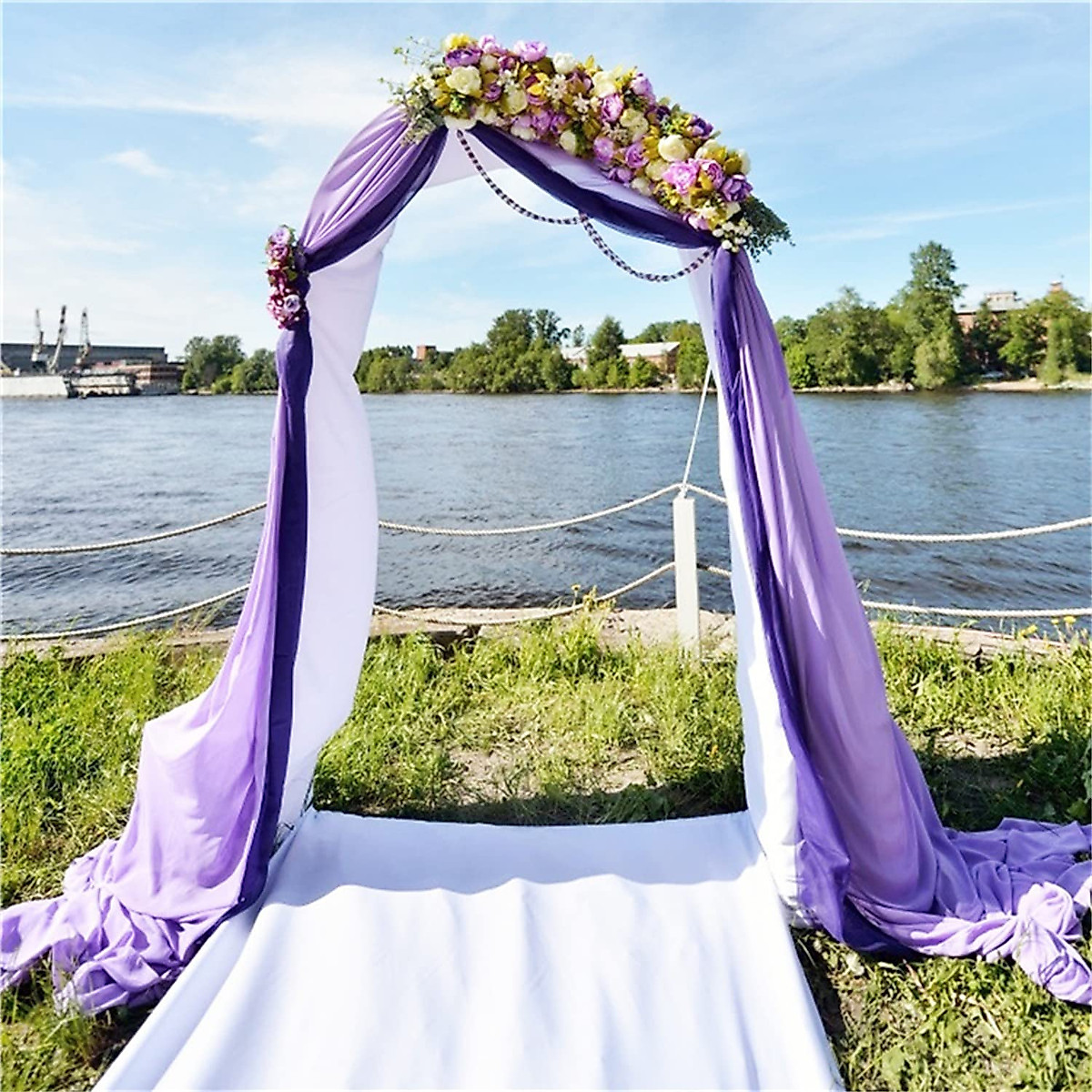 GRUKVAR Wedding Arch Drapes Lavender Ceiling Drapes Purple Gauze Fabric 2 Panels Shinny Wedding Archway Arches Decorations Party Background Celebrations Sheer Backdrop Curtains for Engagement Drapery