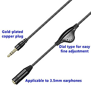 PChero 3.5mm Male to Female Stereo Audio Extension Adapter Cable with Volume Adjustment Control - 10inch