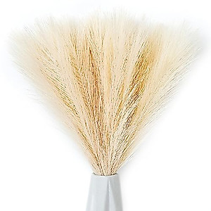 Mandy's 6pcs Yellow Silk Pampas Grass Artificial Flowers 18" for Home Kitchen Wedding Decorations Wedding Floral Arrangement （Vase not Include）