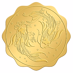 CRASPIRE 100pcs Gold Foil Stickers Embossed Certificate Seals Self-Adhesive Stickers Medal Decoration Stickers Certification Graduation Corporate Notary Seals Envelope (Koi)