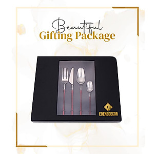EdensDECOR Silverware Set, 24pcs Modern Flatware, Mirror Polish Stainless Steel Flatware (SILVER, 24)