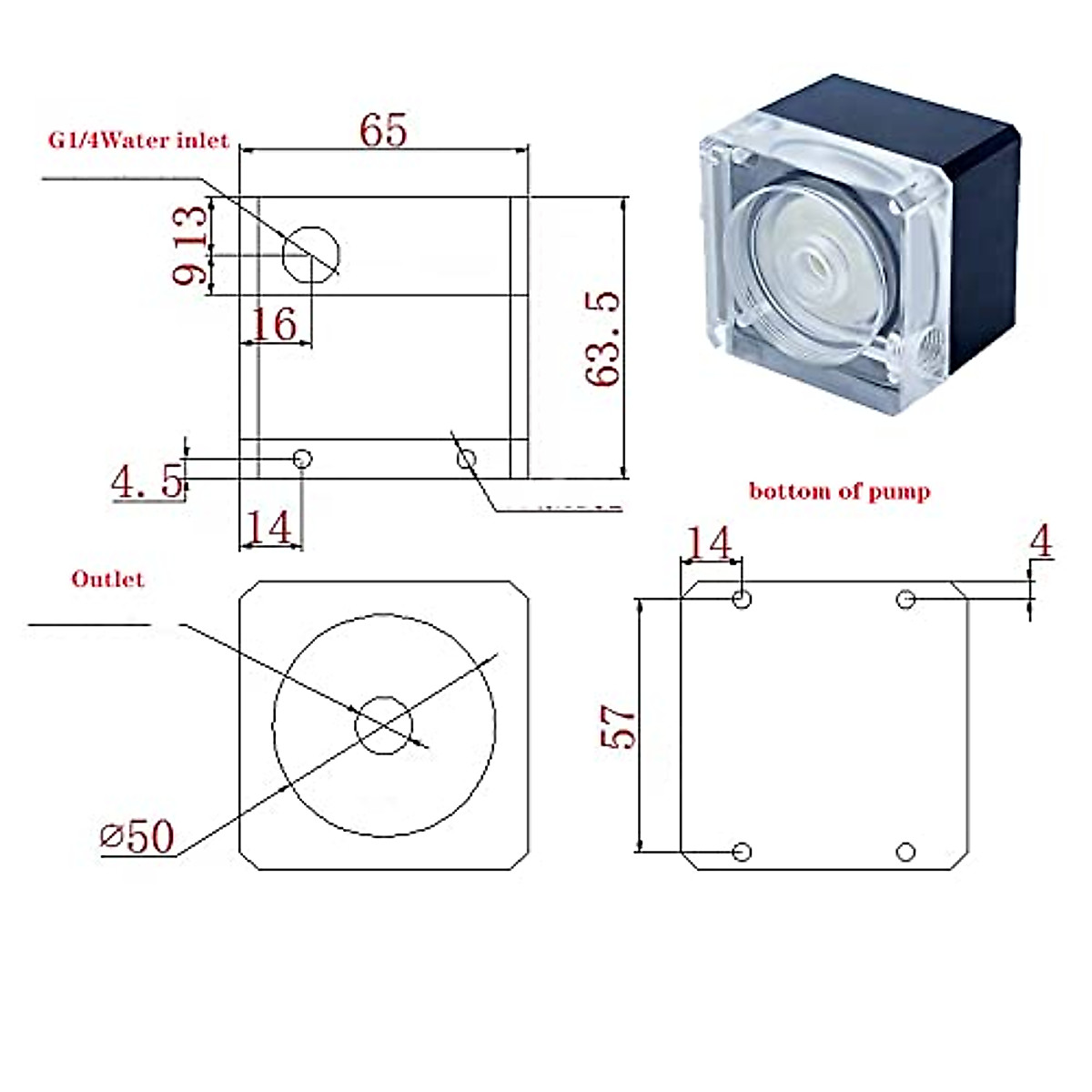 CPU Water Cooler Pump,Pump for PC Water Cooling Systems-Support PWM -800L/H-G1/4 Threaded Hole