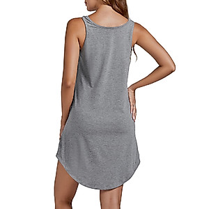 Vrtige Women's Cotton Tank Nightgown Sleeveless Sleepwear Scoop Neck Full Slip Chemise Nightdress Grey Medium
