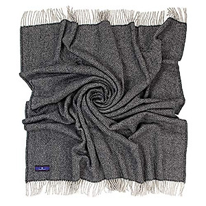 Prince of Scots Highland Tweeds Herringbone 100% Pure New Wool Throw ~ Charcoal ~