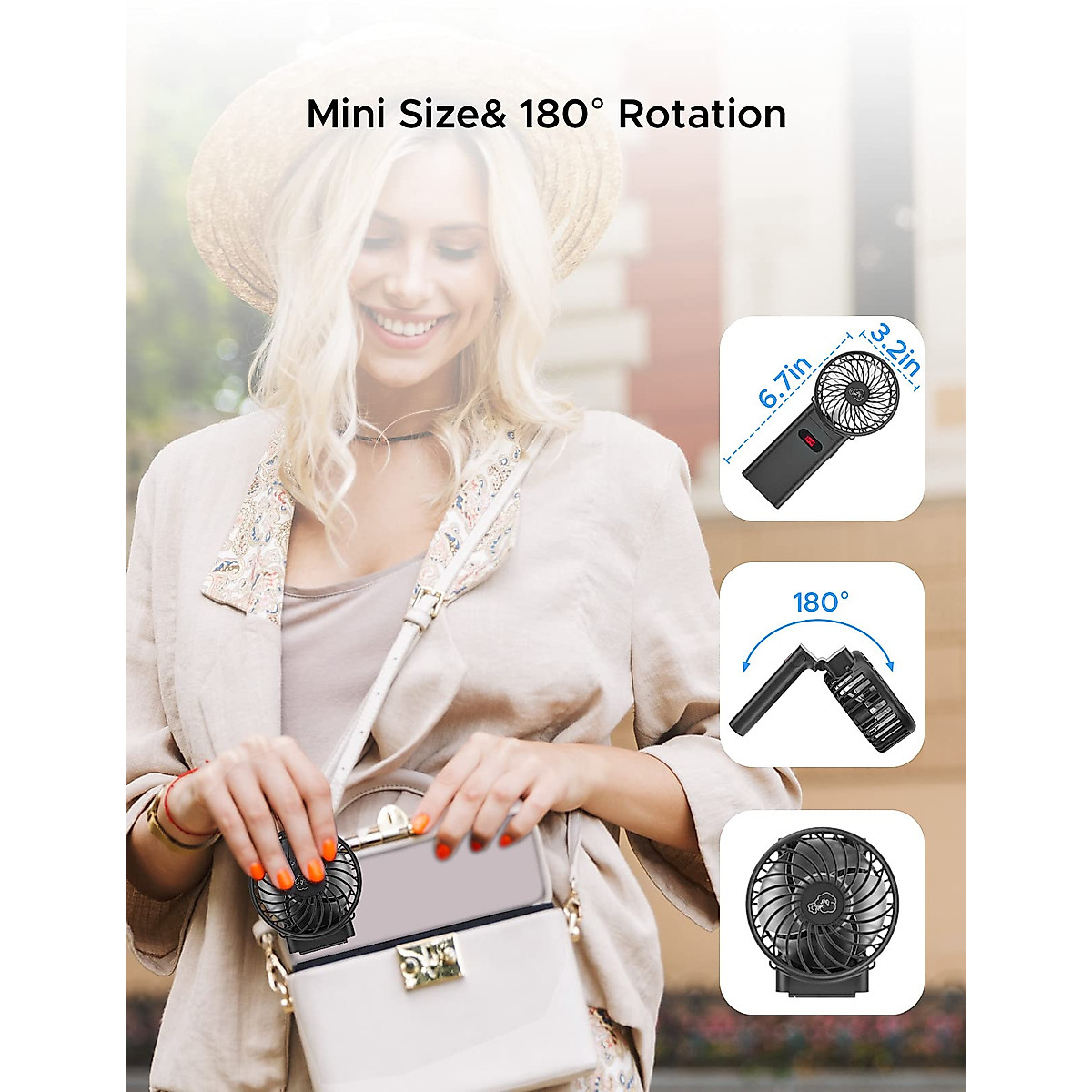 Creiv Handheld Fan, 4000mAh Battery Operated Rechargeable Small Pocket Fan, Personal Neck Fan with Adjustment Lanyard Hands-Free, Suitable for Outdoor Camping Shopping Travelling