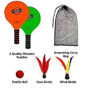 Jazzminton Lite – Indoor & Outdoor Game for Family and Friends – 2 Paddles, 2 Birdies, 1 Ball - All Season Paddle Game for Kids and Adults – Take Your Kids Outside for Some Active Fun