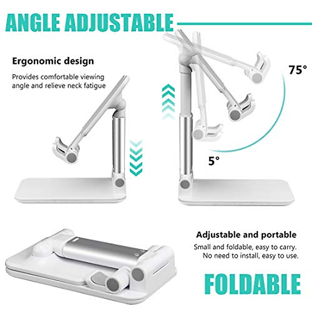 Cell Phone Stand for Desk, Angle Height Adjustable Phone Holder for Office, Compatible with iPhone 12 11 Pro XS Max XR 8 7 6S Plus, Samsung S20+ Note10, Tablets, Charging Accessories