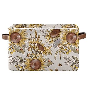 Burbuja Vintage Sunflower Storage Basket - 1 Pack Collapsible Storage Bins Large Closet Organizer Fabric Baskets for Clothes, Home, Office, Shelves