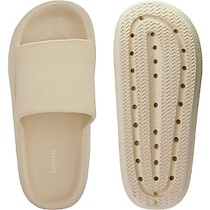 Joomra Womens Shower Slippers Slides Cushion for Mens Foam Female Pillow House Antislip Slipers Pool Beach Spa Garden Sandals for Ladies Male Sandles Khaki 42-43