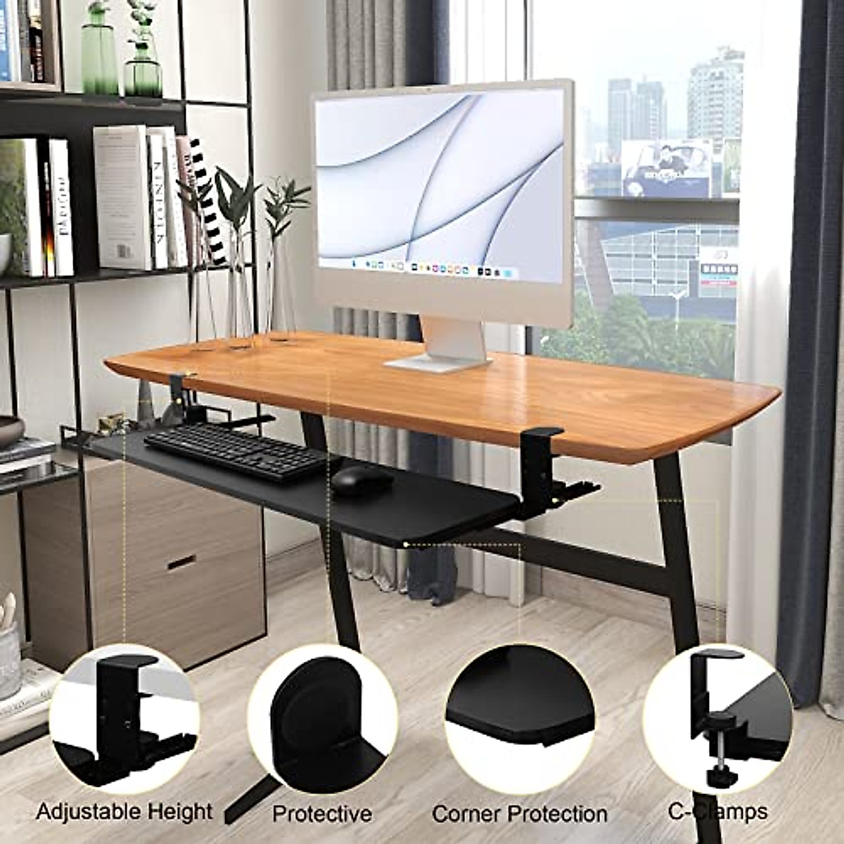 Kanrichu 36'' Extra Large Keyboard Tray, No Screw Long Adjustable Height Under Desk Pull Out Keyboard Drawer with C Clamp (Black)