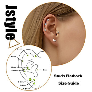 Jstyle Hypoallergenic Flat Back Stud Earrings for Women Surgical Stainless Steel Earrings Sets for Sentive Ears Cartilage Earring Small Flatback Studs Earrings Screw Back Earrings Piercing