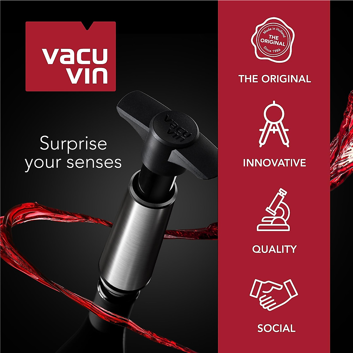 Vacu Vin Wine Saver Pump with Vacuum Bottle Stoppers (Black)