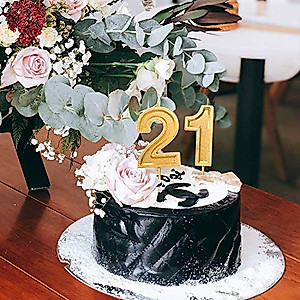 LUTER 2.76 Inch Gold Glitter Happy Birthday Cake Candles Number Candles Birthday Candle Cake Topper Decoration for Party Kids Adults (Number 21)